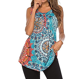Famulily Women's Maternity Wear Tank Tops Comfy Floral Sleeveless Tshirts Blouse Large Blue