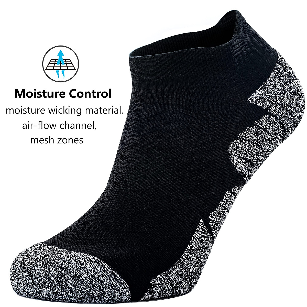 CWVLC Unisex Cushioned Compression Athletic Ankle Socks Multipack, 3-pairs Black, M (7.5-10 W US/ 6-8.5 M US)