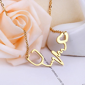 MAJORWARAP Nurse Stethoscope Heartbeat Necklace for Women Heart Stethoscope Pendant Doctor Nurse Medical Graduation Jewelry Gift (Gold)