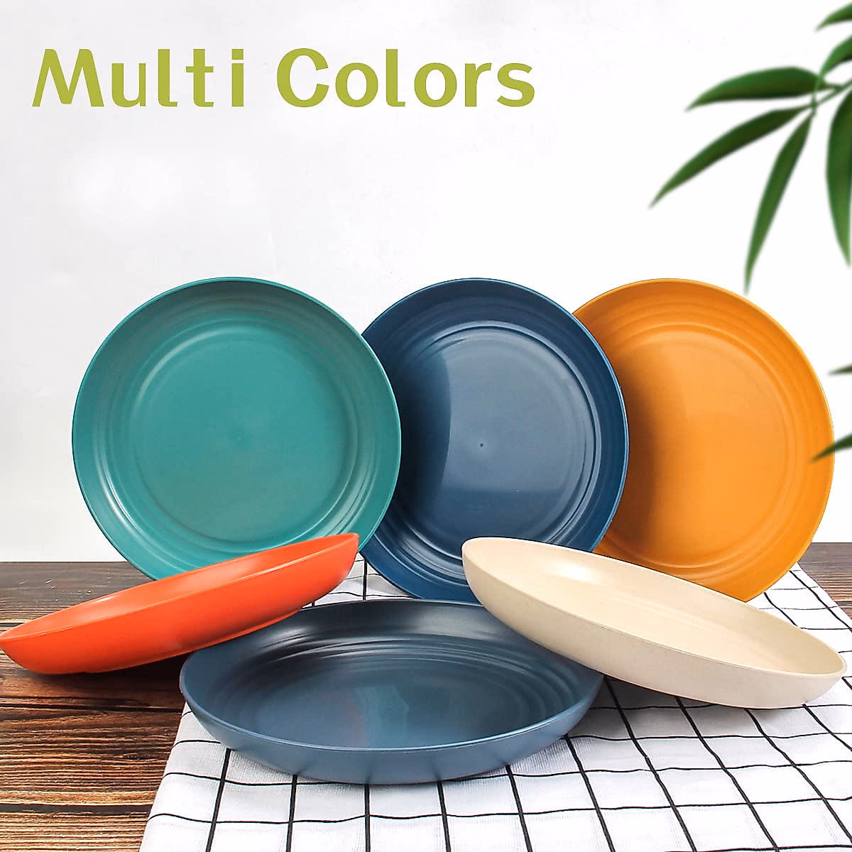 SGAOFIEE 12 PACK 10 Inch Lightweight Wheat Straw Plates, Microwave and Dishwasher Safe BPA Free and Healthy Wheat Straw Plates, Unbreakable Deep Dinner Plates