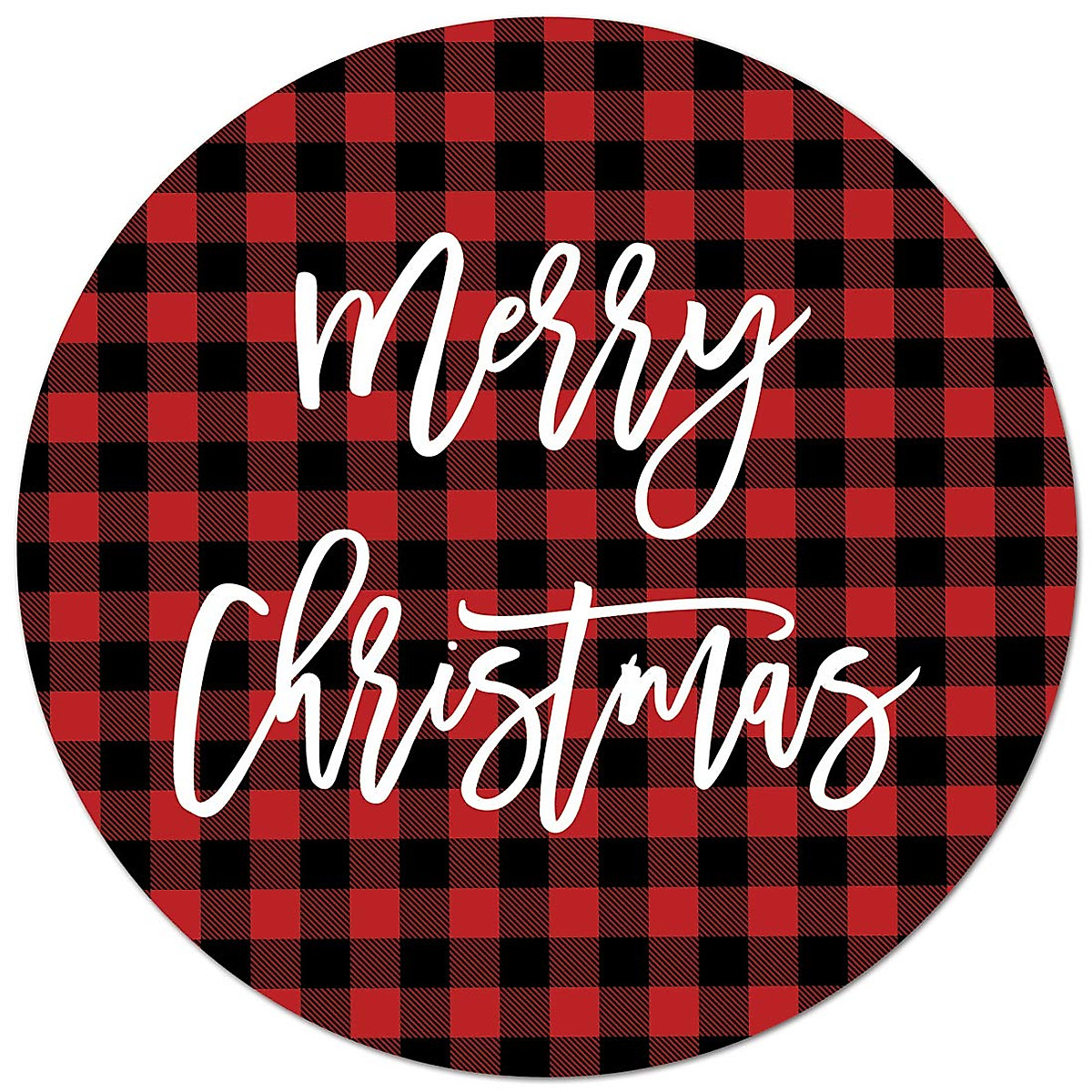 2" Round Buffalo Plaid Merry Christmas Stickers (40 Labels)