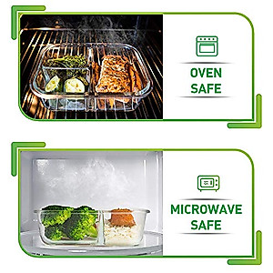 PrepNaturals glass food storage containers, meal prep container, bento box for lunch, dishwasher & microwave safe (multi-compartment)