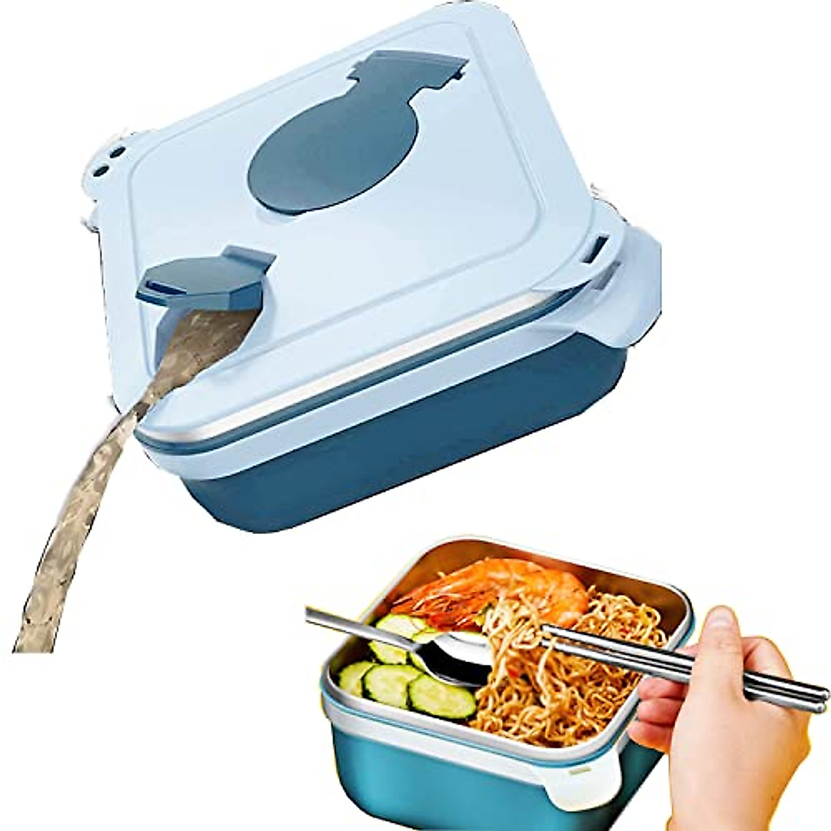 DoxiGlobal Ramen Bowl Stainless Steel Lunch Box Noodle Bowls for Office College Dorm Room Instant Cooking -1.3L (Blue)