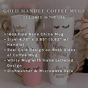 Sweet Water Decor Cute Coffee Mugs with Golden Handle | Girly Make Up & Mascara 16oz China Coffee Cup with Quote | Embellished with Real Gold & Microwave Safe (Hello Gorgeous)