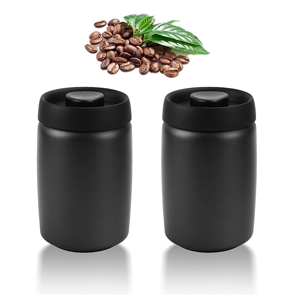 MFBJXC 2-Pack 16oz Vacuum Coffee Canister, 304 Stainless Steel Airtight Food Storage Container, Coffee Bean Storage for Coffee Beans Grounds Tea(Black 2L)