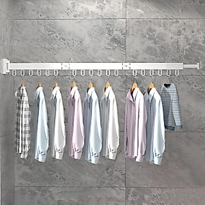 MIFXIN Clothes Drying Rack Foldable Wall Mounted Retractable Laundry Clothing Hanging Rack Collapsible Tri-Fold Space-Saving Clothes Hanger for Laundry Balcony Room (White)