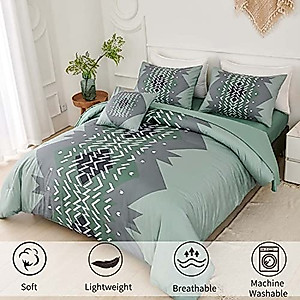 ANGIYUIN 6Pcs Boho Sage Green Comforter Set, Full Size Bed in a Bag, Ultra Soft Microfiber Bedding Set, Western Geometric Lightweight Comforters (Full, Green)