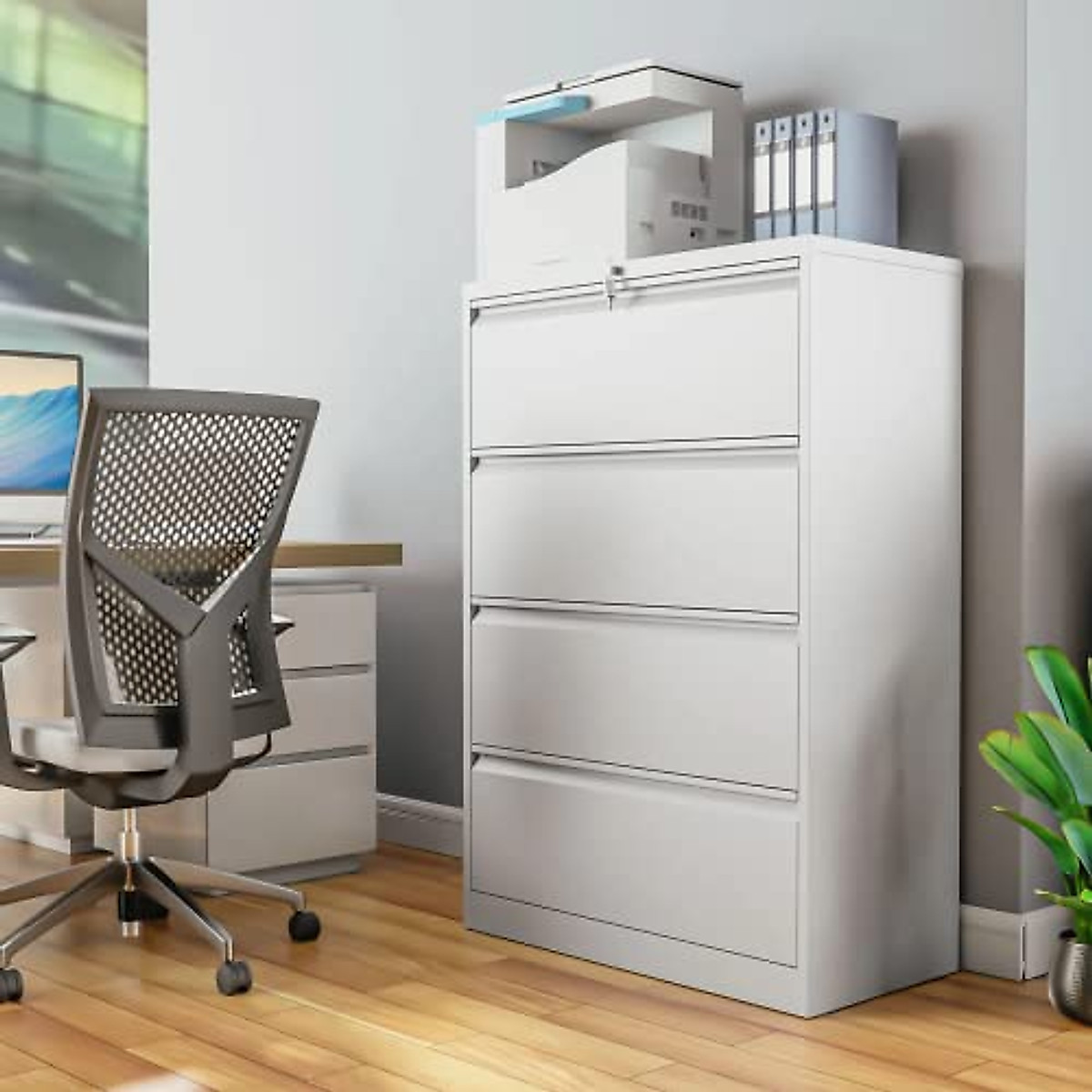 Aobabo 4 Drawer Metal Lateral File Cabinet with Lock,Steel Filing Storage Cabinet with Letter/Legal Size for Home Office,Anti-tilt Structure,Assembly Required…