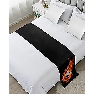 BABE MAPS Bed Runner for King Size Bed Football in Fire Flames Sports Theme Soft Comfort Bed Scarf Bed Cover Decorative Bedding Protector for Bedroom, Home, Hotel, Guesthouse
