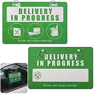 Motain Delivery In Progress Sigh For Delivery Driver Temporary Parking, 2 Pack 6 * 9" PVC Panel Sign With Suction Cup (Green)