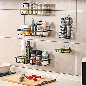 Black Bathroom Shower Caddy Shelf Adhesive, Stainless Steel In Shower Storage Rack Bathroom Organizer Shower, Rust Proof Shower Caddies Shelves Dorm College with Soap Dish Toothbrush holder (5 Pack)