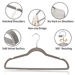 ELONG HOME Velvet Hangers 50 Pack, Grey Slim Felt Hangers with 360° Swivel Hook, Non Slip Skinny Hangers Heavy Duty Adult Hangers for Coats, Pants & Dress Clothes