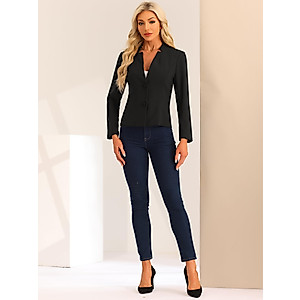 Allegra K Casual Blazer for Women's Notched Collar Long Sleeve Slim Work Office Blazer Jacket Medium Black
