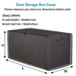 UCARE Deck Box Cover 420D Outdoor Patio Waterproof Oxford Fabric Coated with Silver Dustproof Deck Storage Box Protector with Elastic Buckles on All 4 Corners Wheels Protect from Wind Rain Snow Black