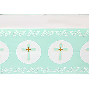 BLUE PANDA 3 Pack Disposable Plastic Table Covers, Boy Baptism Decorations, Easter Tablecloth (54 x 108 in)