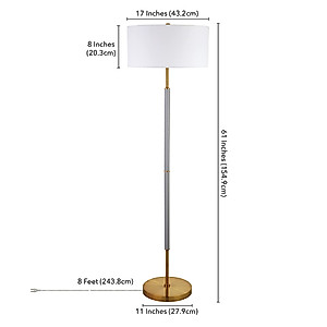 Henn&Hart 2-Light Floor Lamp with Fabric Shade in Cool Gray/Brass/White, Floor Lamp for Home Office, Bedroom, Living Room