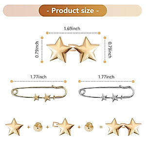 10 Set Pant Waist Tightener Star Buttons Pins for Loose Jeans Reusable Waist Cincher Clip Metal Star Brooch for Clothing Dresses Skirts No Sewing Decoration Accessories