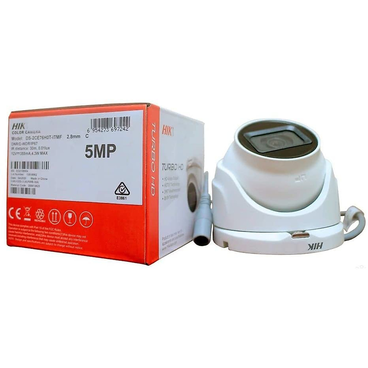 DS-2CE76H0T-ITMF 5MP Turbo HD TVI Turret Dome Mini Eyeball Analog Security Camera, CCTV Surveillance, 2.8mm Wide Angle, 65ft Night Vision, Outdoor, ONLY Compatible with Hik Vision 5MP and 8MP DVR