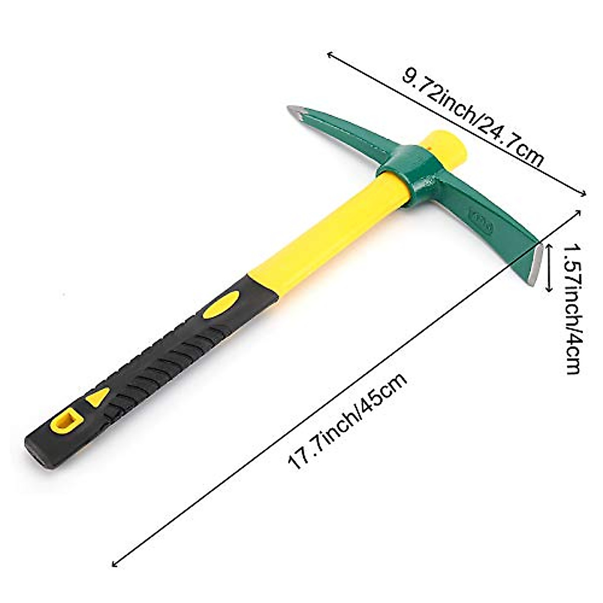 ZOENHOU 17.7 Inch Pick Mattock Hoe, Forged Garden Pick, Weeding Mattock Hoe Agriculture Hand Tools with Heavy-Duty Fiberglass Handle for Weeding Cultivating Camping or Prospecting