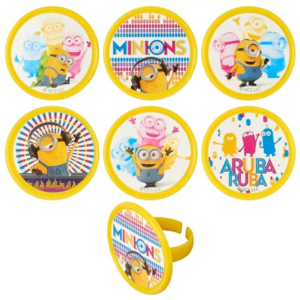 DecoPac Despicable Me™ Celebrations Cupcake Rings, 24 Minions Cupcake Decorations, 6 Minion Designs On Yellow Rings - 24 Pack