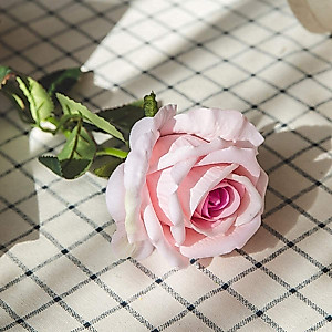 Louiesya Artificial Flowers Bouquet Silk Roses 6 Pcs Fake Flowers Real Touch Bridal Wedding Bouquet for Home Garden Party Floral Decor（Light Pink）