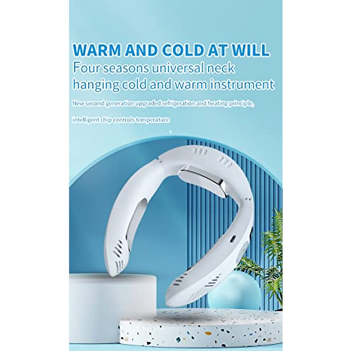 2022 upgraded cooling heating three-sided large-area Portable Air Conditioner Neck Fan heatstroke prevention camping holiday hanging It can also be used on vacation to cool the face, white