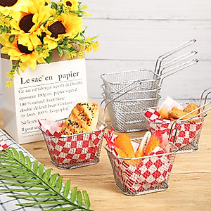 12 Pieces Mini Square Fry Basket Steel French Fry Chip Basket Food Baskets for Serving Stainless Steel Fry Basket with Handle Reusable Fries Holder Mini Deep Fryer with Basket for Home Decor