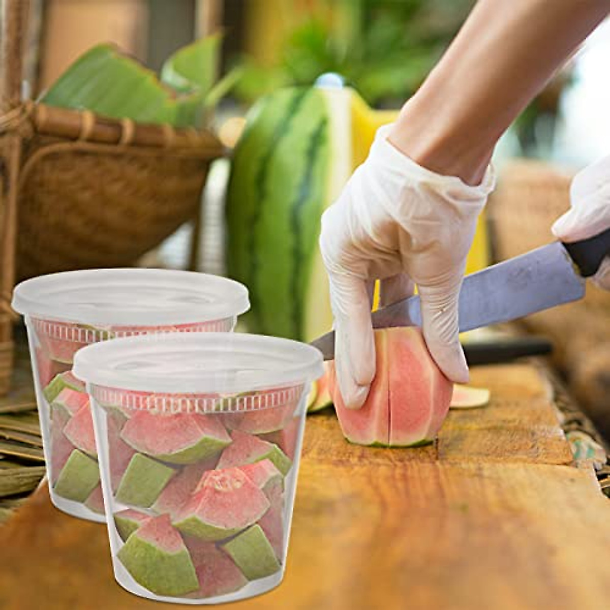 Lawei 60 Pack Plastic Deli Food Containers with Lids - 24 Oz Food Storage Containers Freezer Deli Cups for Soup, Party Supplies, Meal Prep and Portion Control