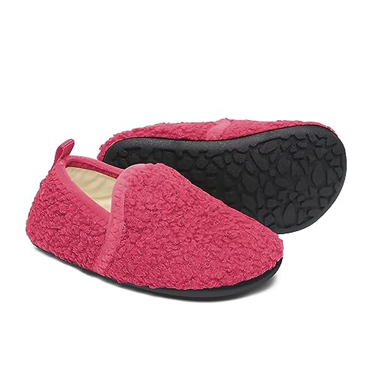 JPGLOV Toddler Kids Lightweight House Slippers Artificial Woolen Athletic Socks with Indoor Outdoor Rose Pink 8.5-9Toddler