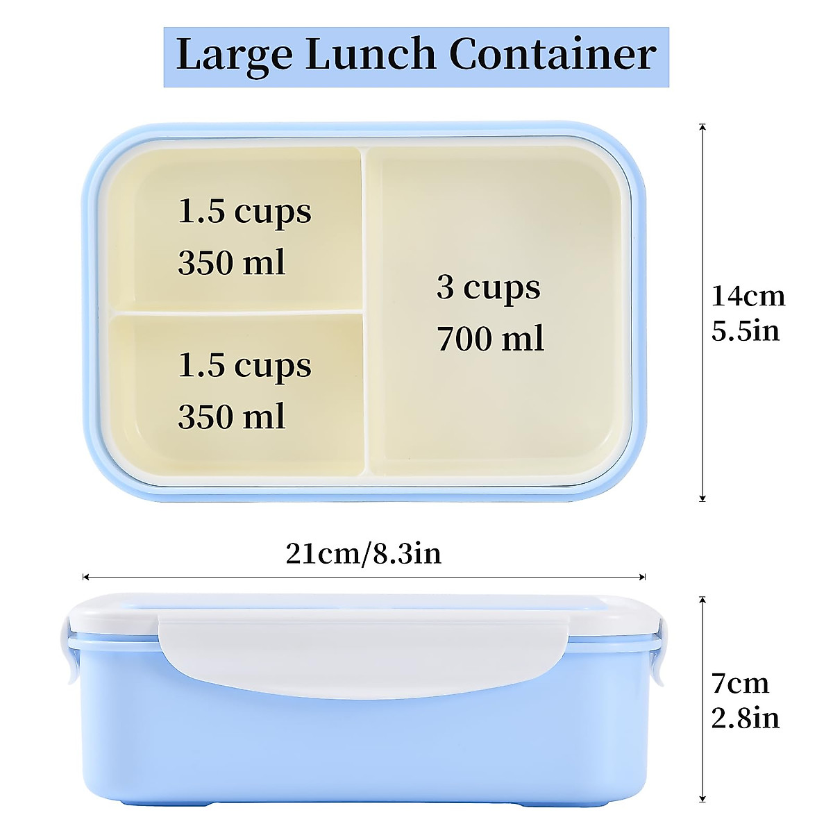 UPTRUST Bento Lunch container For Kids, Bento adult box With 3 Compartment. Leak-proof, Microwave safe, Dishwasher Safe, Freezer Safe,Meal Fruit Snack Packing Box(Spoon&Fork included) (Pink)