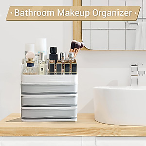 JULY'S SONG Makeup Organizer with Drawers Tray for Cosmetic Storage, Bathroom Countertop Make up Organizers Display Box for Brushes Lipstick Nail