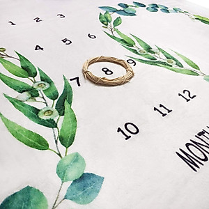 Baby Monthly Milestone Blanket Twins - Newborn Month Blanket Unisex Neutral Personalized Shower Gift Leaf Nursery Decor Photography Background Prop with Wooden Wreath Large 51''x40''