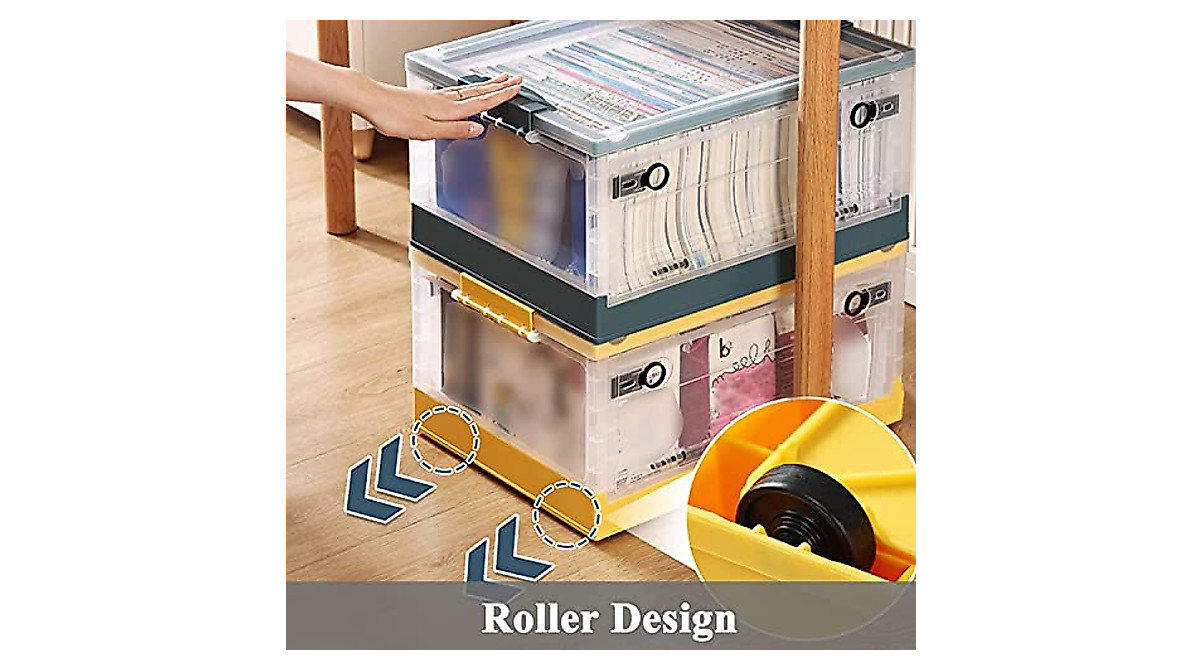 Yimeka Clear Stackable Storage Box - Lid, Wheels, Foldable
