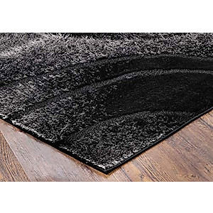 L'Baiet Naomi Black White Abstract Circle Pattern Graphic Soft Shag Indoor 2' x 3' Area Rug