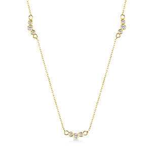 GELIN 14k Solid Gold Diamond Trio Cluster Station Necklace for Women