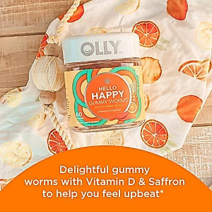 OLLY Hello Happy Gummy Worms, Mood Balance Support, Vitamin D, Saffron, Adult Chewable Supplement, Tropical Zing - 60 Count