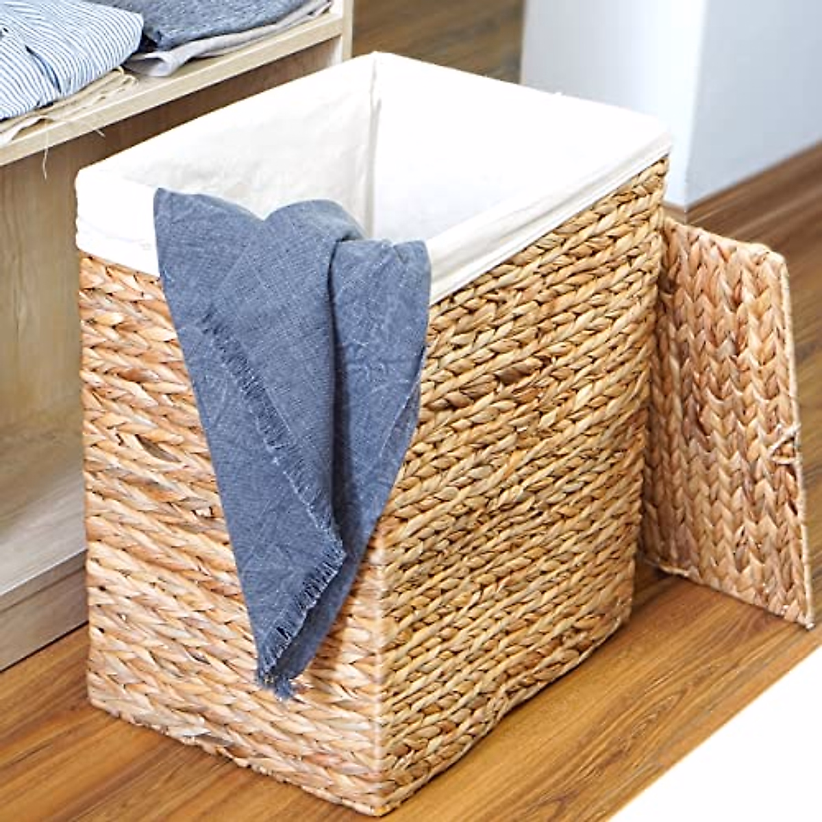 Handmade Rectangular Water Hyacinth Wicker Laundry Hamper with Lid Natural, Large