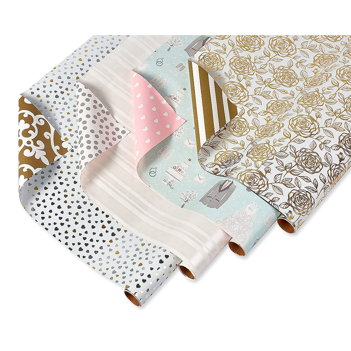 American Greetings Reversible Wedding Wrapping Paper, Bridal Designs (4 Rolls, 120 sq. ft.)