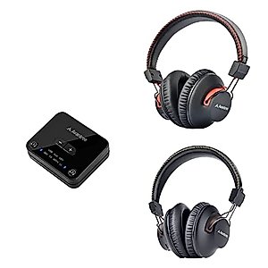 Avantree HT4189 & AS9, Bundle - Wireless Over-Ear Headphones for TV Sharing (2 Pack) & a Bluetooth Transmitter for Optical Digital Audio, RCA, 3.5mm AUX Port TVs, No Delay