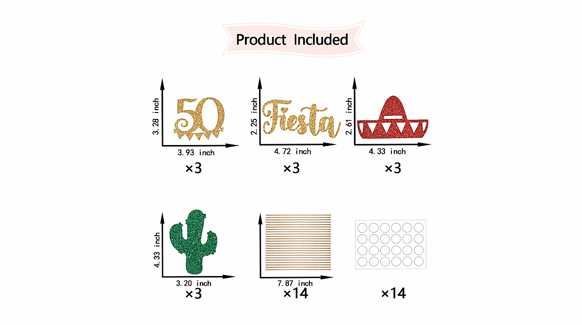 Fiesta 50th Centerpiece Sticks for Birthday Decorations
