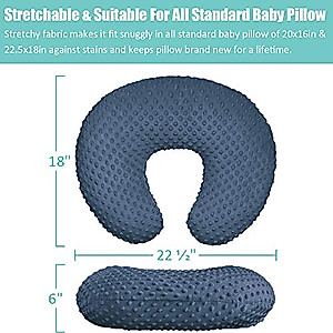 Minky Nursing Pillow Cover, Nursing Pillow Case Plush Breastfeeding Pillow Slipcover Fits Nursing Pillow, Ultra Soft Snug for Infant & Baby Boy Girl, Machine Washable & Breathable, 2 Pack-Grey & Navy