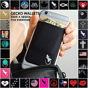 Gecko Travel Tech A Card Holder Phone Wallet Stick on - Credit Card Holders Universal to Any Cell Phone - Black/White
