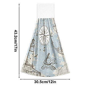 World Map Anchor Hand Towel Hanging Kitchen Towels Lighthouse 2PCS Dish Cloth Tie Towel Absorbent Oven Stove Washcloth with Loop for Bathroom Home Decorative