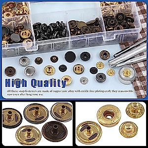 Glarks 60 Sets Leather Snap Fasteners Kit, 15mm 6 Colors Metal Snap Buttons Press Studs with 7Pcs Setting Tools, Hammer, Grease Pencils and Tape Measure for DIY Leather Craft, Clothes, Bags