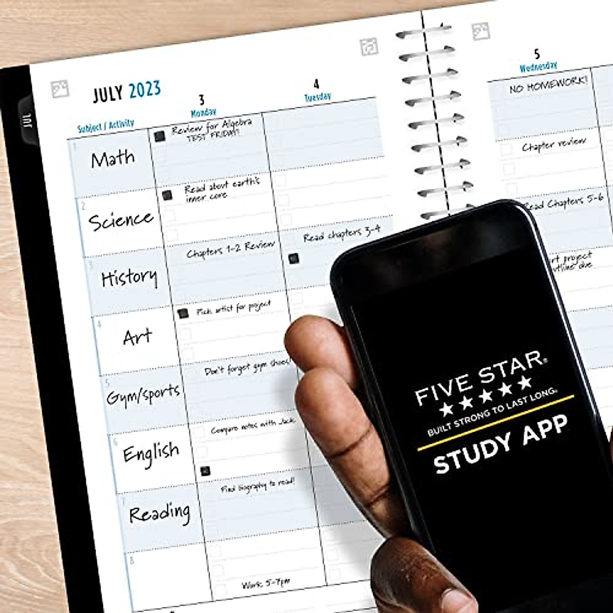 Five Star 2023-2024 Academic Planner + Study App, Weekly & Monthly Advance Student Planner with Spiral Guard, 5-1/2" x 8-1/2", Small, Black (TAW4590524)