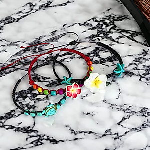LAVIP Leather Anklet or Bracelet Starfish Turquoise Hawaiian Plumeria Flower Starfish Turquoise Hemp Bracelet