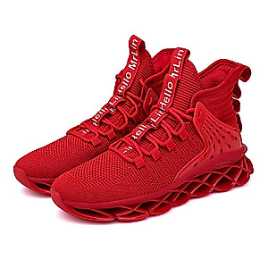 DUDHUH Running Shoes for Men Comfortable Athletic Cross Trainer Casual Walking Fashion Mens Tennis Sock Sneakers Red