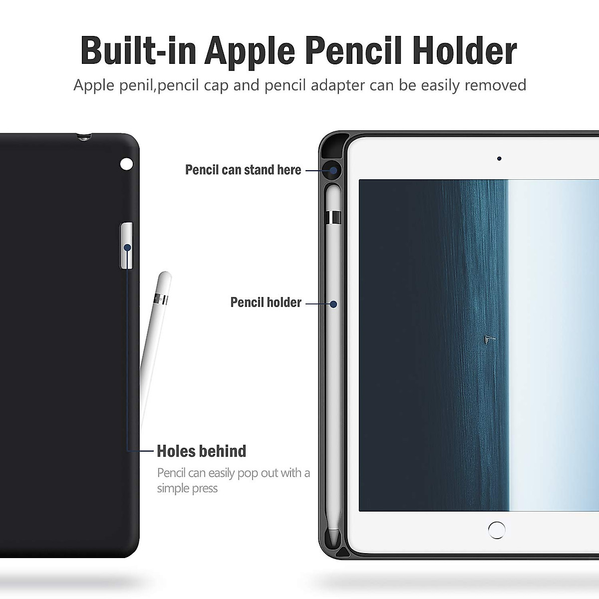 Antbox Case for iPad Mini 5 2019 (5th Generation 7.9 inch) / iPad Mini 4 with Built-in Apple Pencil Holder PU Leather Smart Cover with Auto Sleep/Wake Stand Function (Blue)