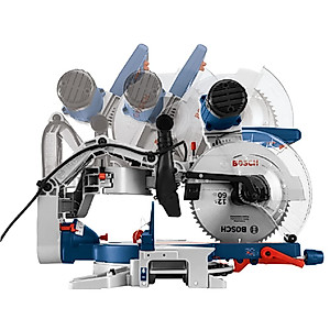 BOSCH GCM12SD 15 Amp 12 Inch Corded Dual-Bevel Sliding Glide Miter Saw with 60 Tooth Saw Blade & MS1234 Miter Saw Length Stop