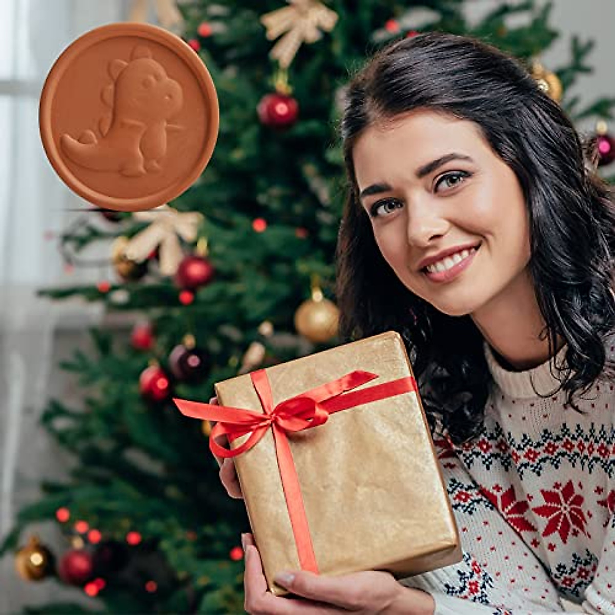 HUWLUIWA Brown Sugar Saver with Dinosaur Design, Sugar Softener For Food Storage, Terra Cotta Disc Sugar Keeper to keep Food Moisture, Set of 6 (Green Box)